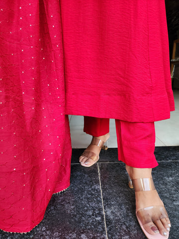RUKSAAR RED HAND EMBROIDERED ANARKALI SUIT