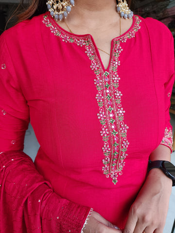 RUKSAAR RED HAND EMBROIDERED ANARKALI SUIT