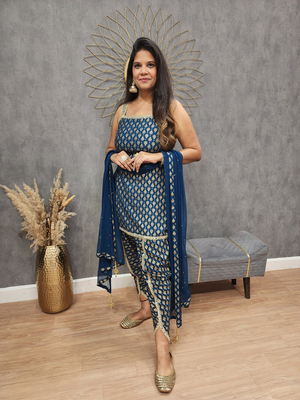Simrat Blue step tulip Punjabi suit – MODERNSAHIBA